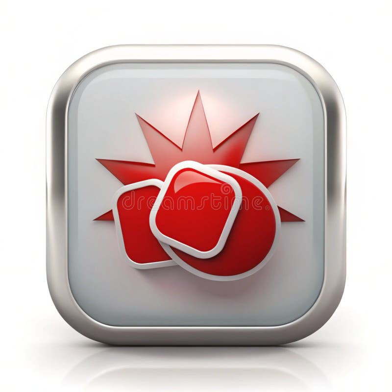3D Rendered Rumble Icon in Square Button Style with Metallic Border and ...