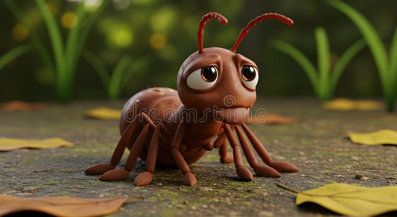 Sad 3D Ant Character Sitting in Nature. Stock Illustration ...