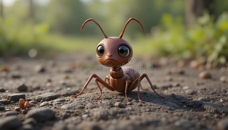 Sad 3D Ant Character Sitting in Nature. Stock Illustration ...