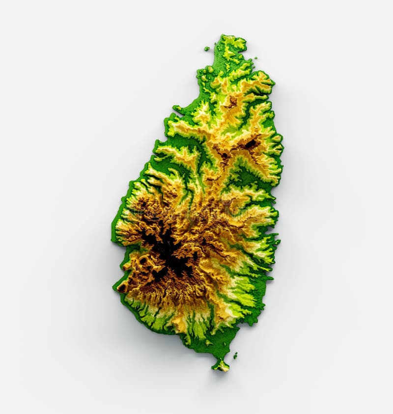 3D-rendered Saint Lucia Shape Map with Shaded Relief Isolated on a ...