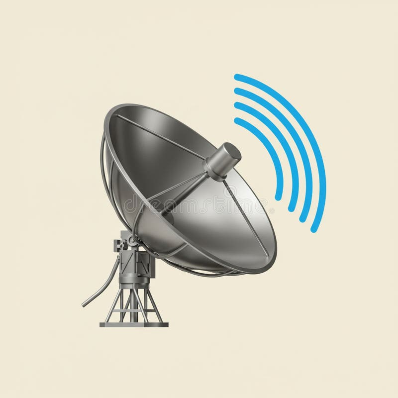 A 3D-rendered Satellite Dish, Metallic and Mounted on a Support ...