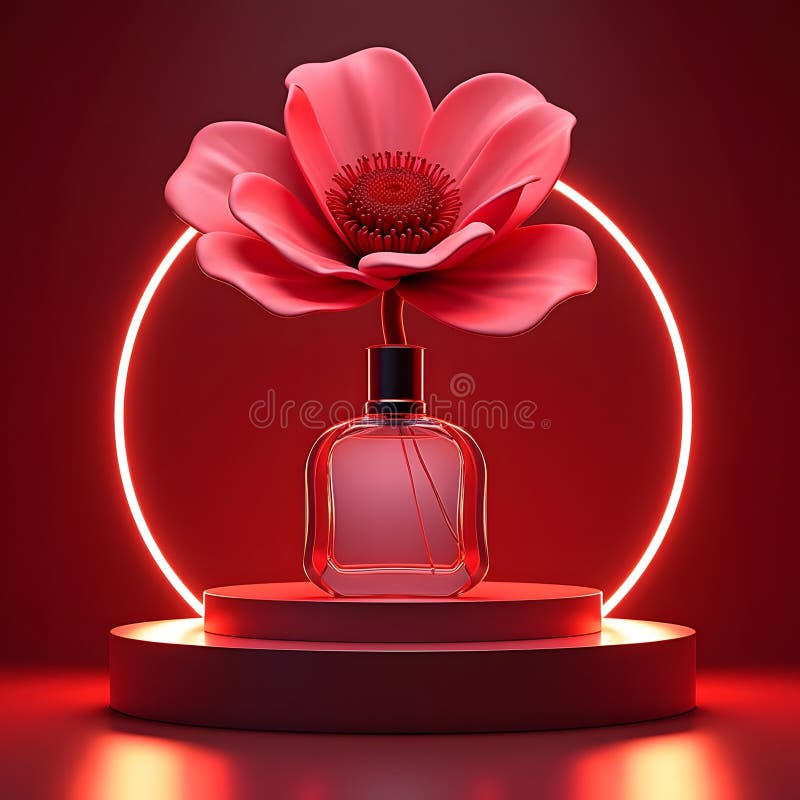 Radiant Floral Elegance: Perfume Bottle in Neon Glow Stock Illustration ...