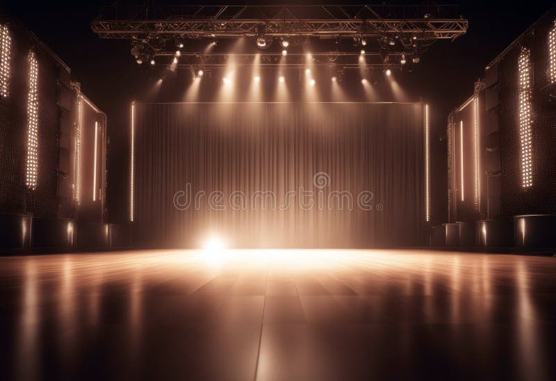 3D Rendered Scene Featuring Empty Stage Bathed Glow Powerful Spotlights ...