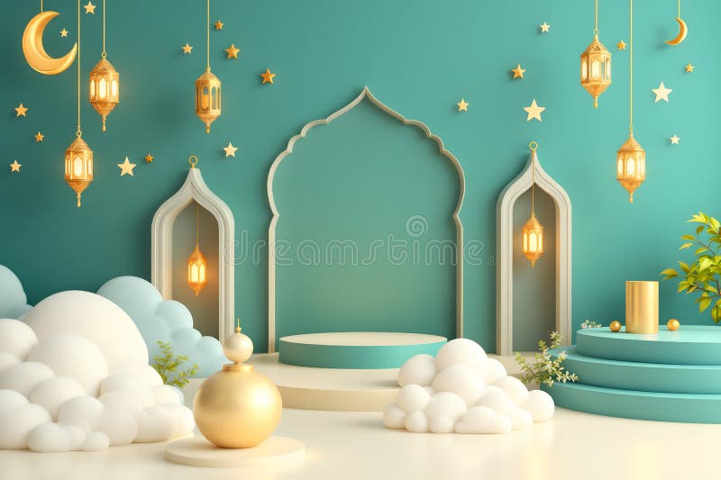 A 3D Rendered Scene Showcasing a Festive Islamic Display, Likely for ...