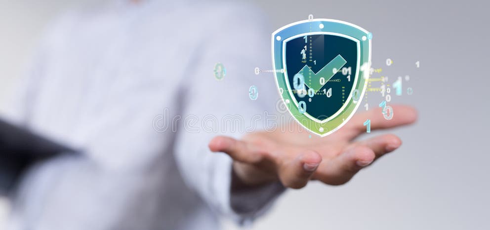 3d Rendered Shield Check Mark Icon on Hand - Firewall and Encryption ...