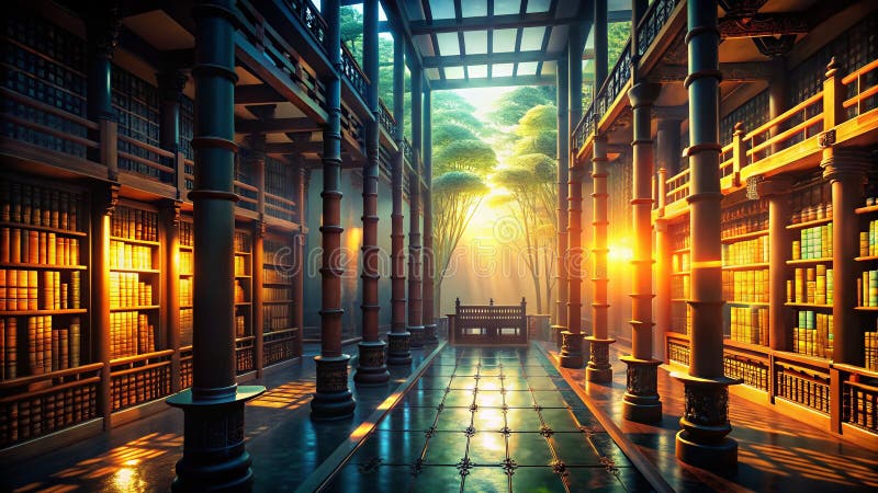 A 3D Rendered Silhouette of an Ancient Chinese Bamboo Scroll Library a ...