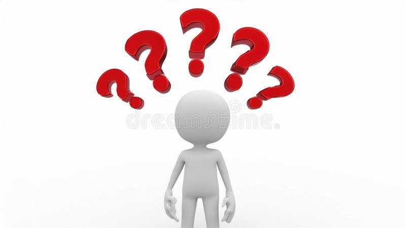 3D Human Shaped Figure Surrounded by Red Question Marks Stock ...