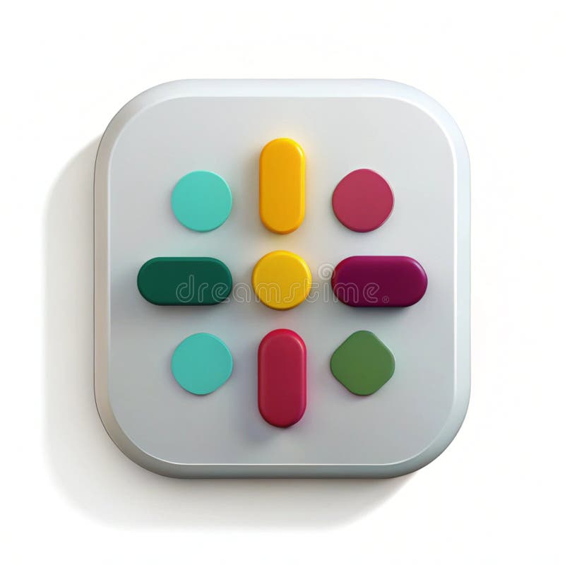 3D Rendered Slack Icon in White Square Button Style with Colorful Cross ...