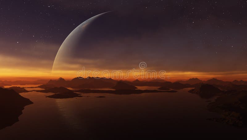 3d Rendered Space Art: Alien Planet - a Fantasy Landscape with Planet ...