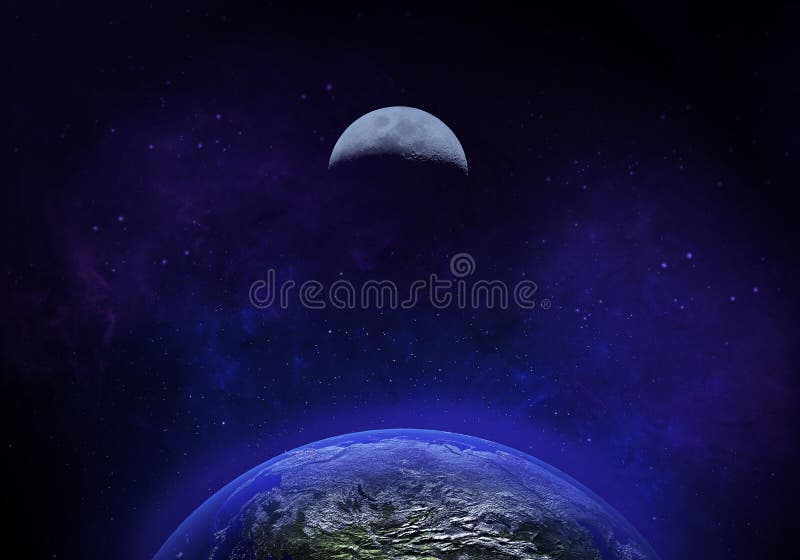 3d Rendered Space Art: Alien Planets - the Earth and Moon Stock ...