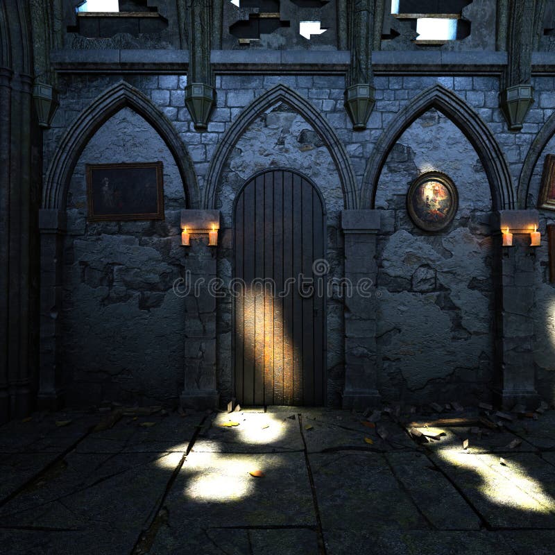 3D Rendered Spooky Gothic Interior from a Chapel Stock Illustration ...