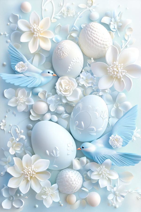 3D-rendered Spring Fantasy Scene Featuring Soft Blue and Pink Floral ...