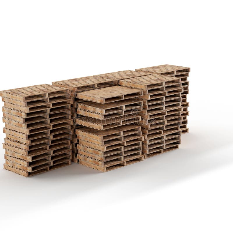 Several Stacks of Pallets that are Sitting on a White Surface, 3d ...