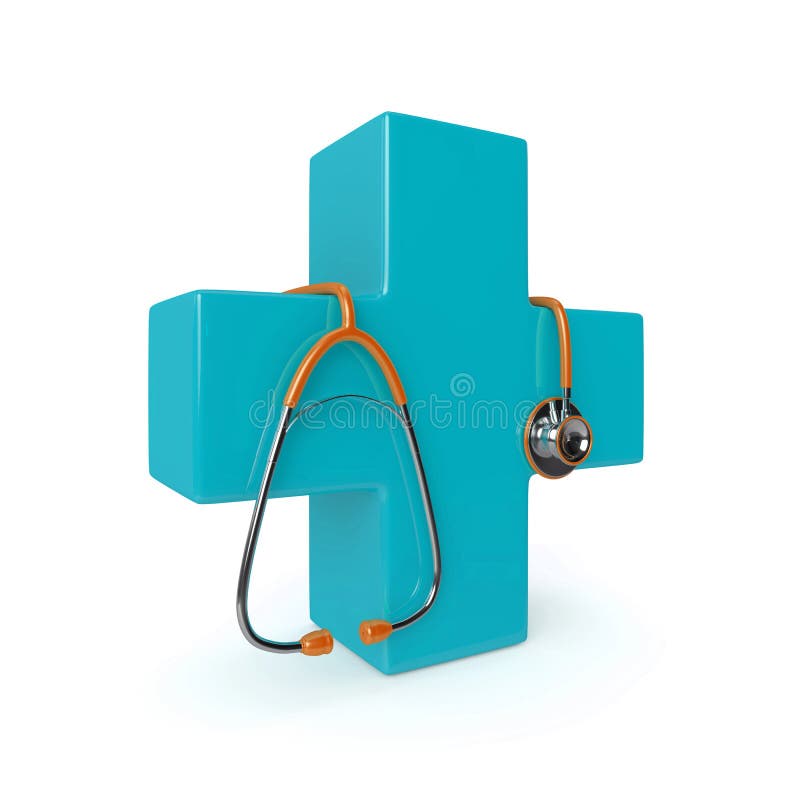 3d Rendered Stethoscope with First Aid Cross Stock Illustration ...