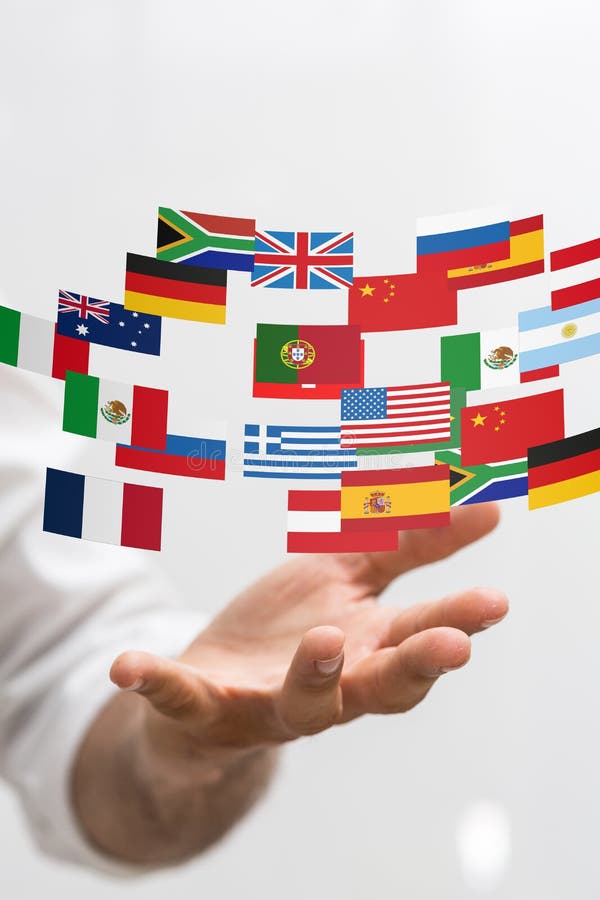 3D Rendered Stickers of Different Countries Hovering Over a Person S ...