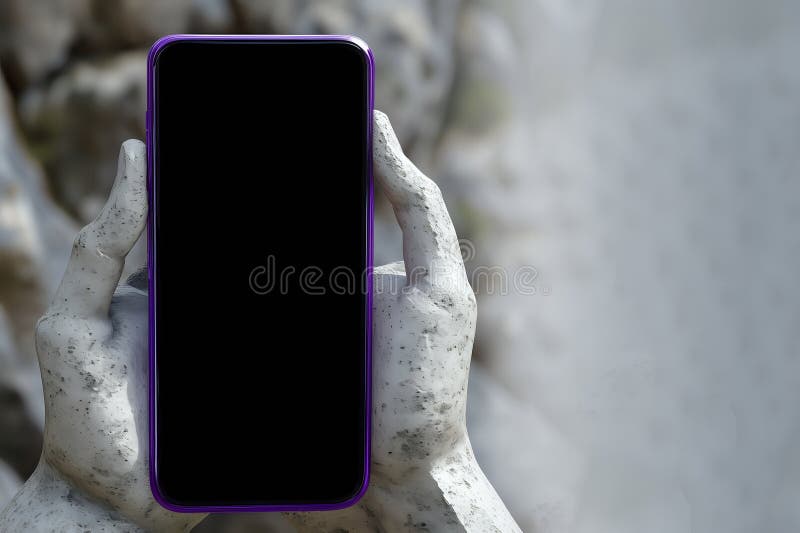 3d Rendered Stone Sculpture Hands Holding a Smart Phone, Electronic ...