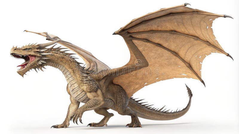 3D Rendered Tan Dragon Side Profile, Fantasy Creature, Mythical Beast ...