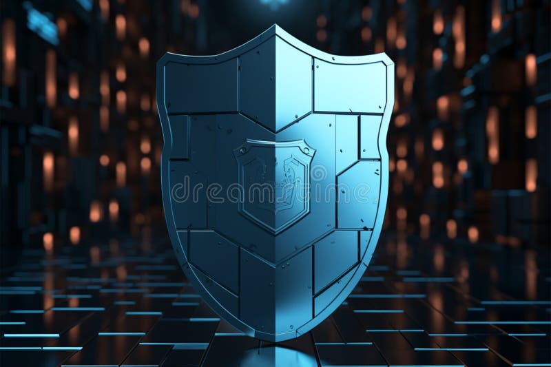3D Rendered Tech Shield Defending within a Futuristic Digital ...