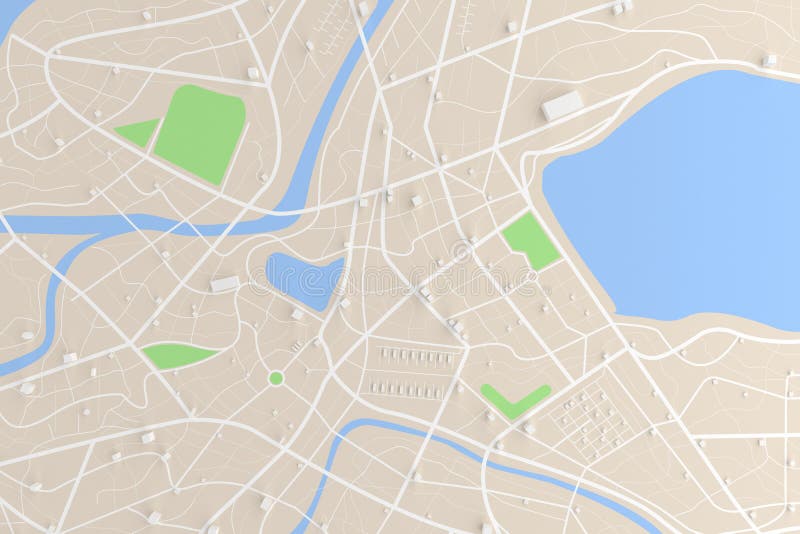 3D Rendered Top View of City Map with Road Building River 3D Ill Stock ...