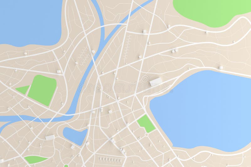 3D Rendered Top View of City Map with Road Building River 3D Ill Stock ...