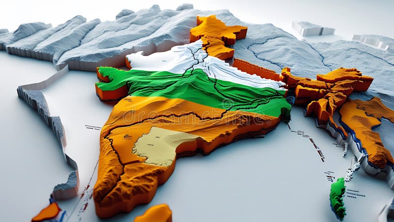 3D Topographic Map of India Stock Illustration - Illustration of asia ...