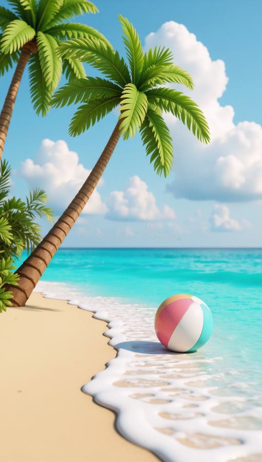 3D Rendered Tropical Escape in Pastel Paradise Island Style Stock ...