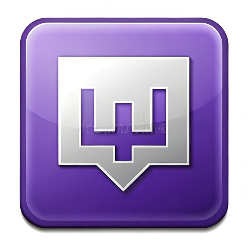 3D Rendered Twitch Icon in Purple Square Button Style with White Chat ...