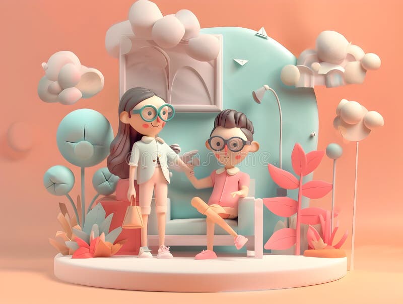 3D Rendered of Two Cartoon Characters Collaborating on a New Creative ...