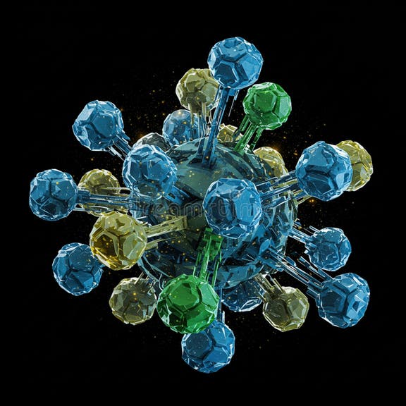 A 3D-rendered Virus-like Structure Appears, Featuring a Central ...