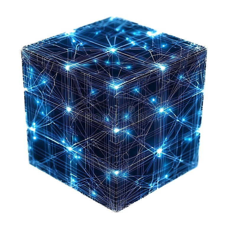 3D Rendered Visualization of a Digital Network Cube Stock Illustration ...