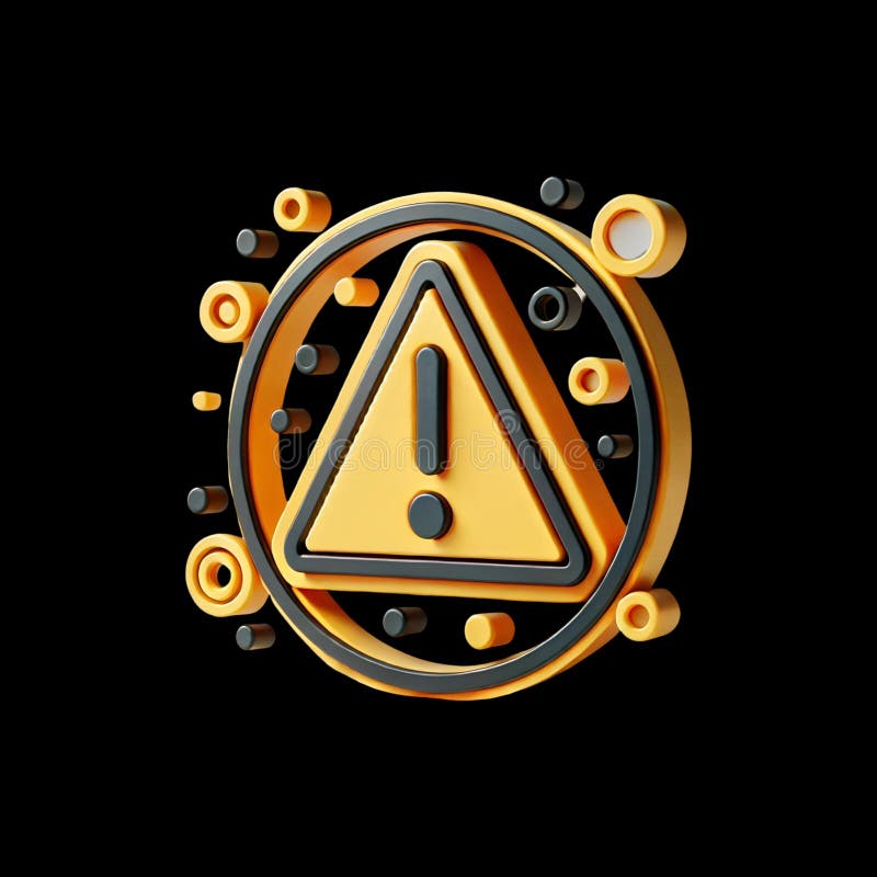 3D Rendered Warning Sign Icon with Geometric Elements Stock ...