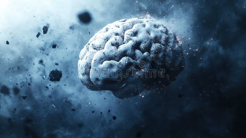 A 3D-rendered White Brain Floating in a Dark Cyberpunk Setting, with ...