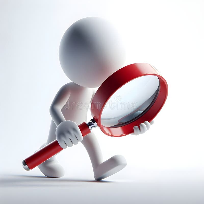 3D White Figure Using Red Magnifying Glass for Investigation Stock ...