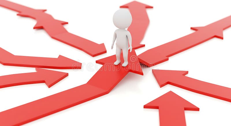 A 3D-rendered White Figure is Standing on Intersecting Red Arrows on a ...