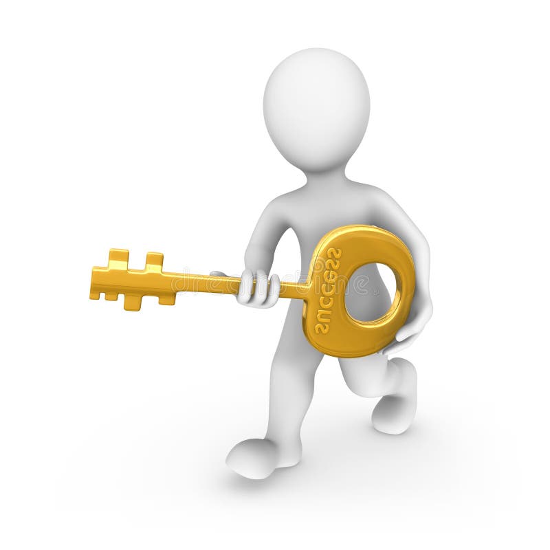 3d Rendered White Human with a Gold Key. Stock Illustration ...