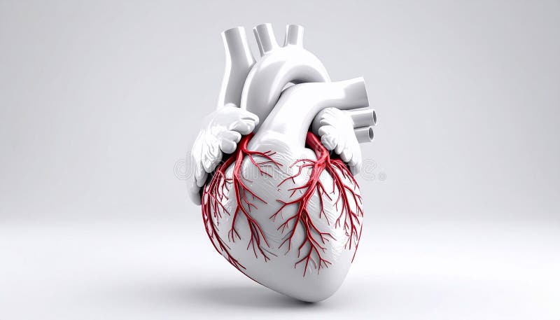 3D Rendered White Human Heart with Red Blood Vessels Stock Illustration ...