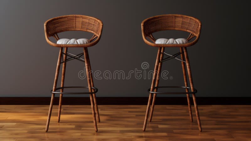 3d Rendered Wicker Pub Chairs Pair with Minimalistic Japanese Style ...