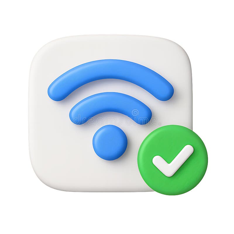 3D Rendered WiFi Icon with Green Checkmark Stock Image - Illustration ...