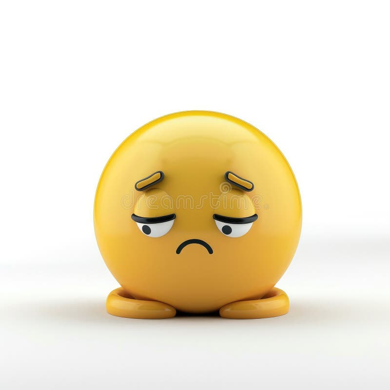 Sad Emoticon 3D Rendering: Depressed Yellow Emoji Character Stock ...