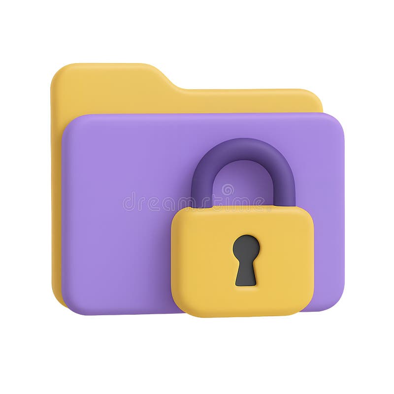 A 3D Rendered Yellow Folder with a Purple Lock Featuring a Keyhole ...