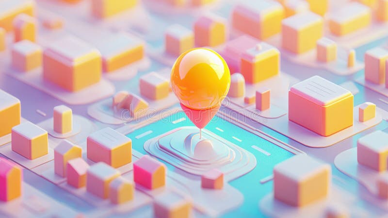 3D-rendered Yellow Location Pin on a Stylized Map Stock Illustration ...
