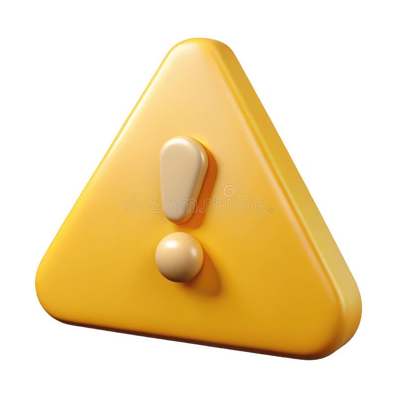 3D Rendered Yellow Warning Sign Triangle with Exclamation Point on ...