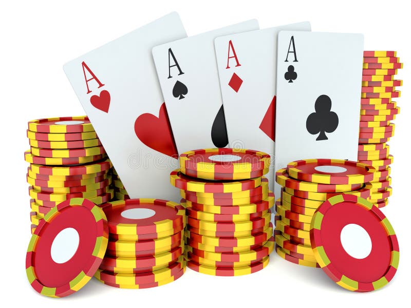 3d Renderer Image. Red Casino Tokens and Playing Cards Stock ...