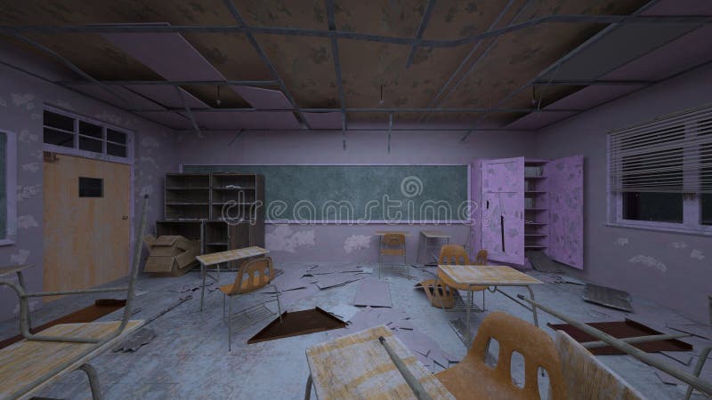 3D Rendering of the Abandoned Classroom Stock Illustration - Illustration of school, devastation ...