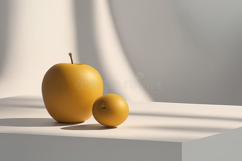 3 D Rendering of Abstract Apple with Golden Color on Light Gray Wall ...