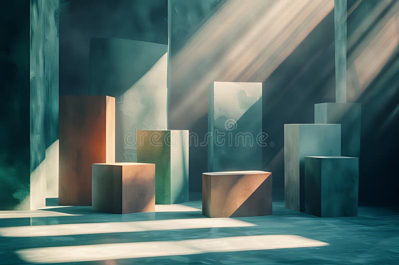 3d Rendering, Abstract Background with Assorted Geometric Shapes and ...