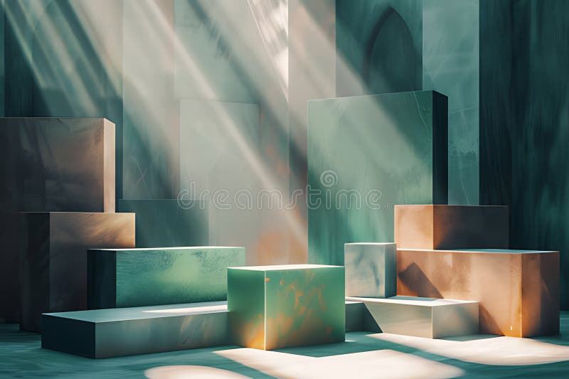 3d Rendering, Abstract Background with Assorted Geometric Shapes and ...
