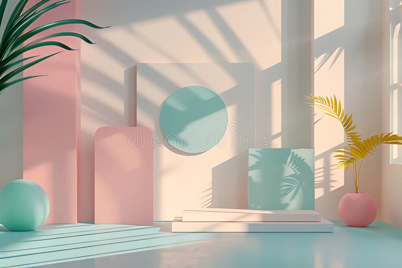 3d Rendering, Abstract Background with Assorted Geometric Shapes and ...