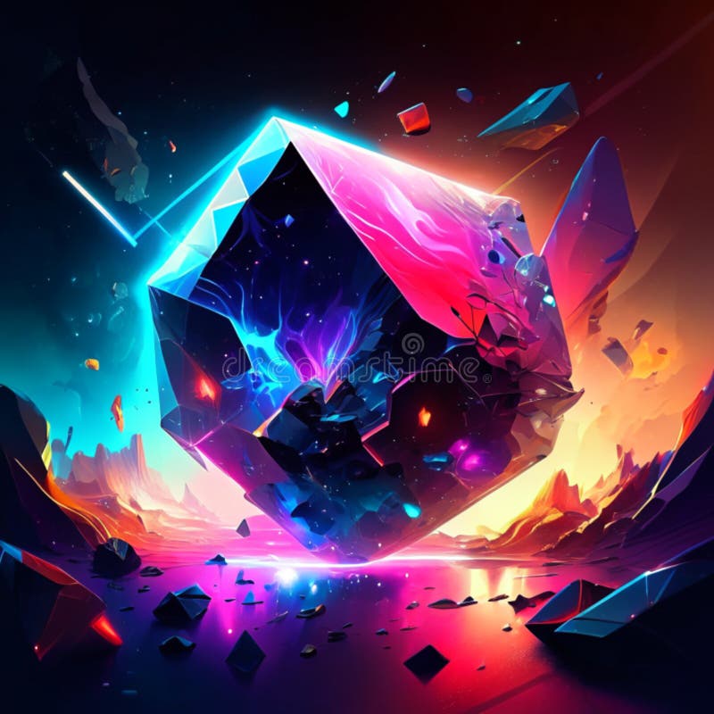 3d Rendering, Abstract Background with Geometric Shapes, Neon Light ...