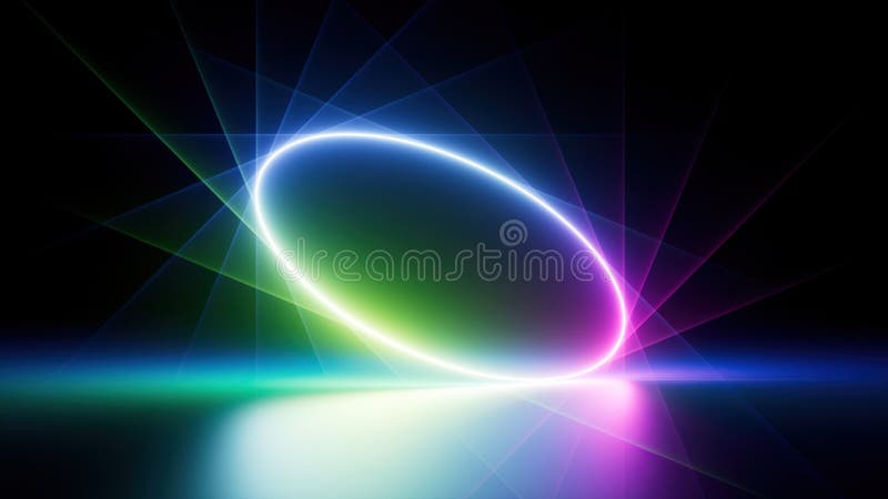 3d Rendering, Abstract Background with Glowing Neon Oval, Colorful Rays ...